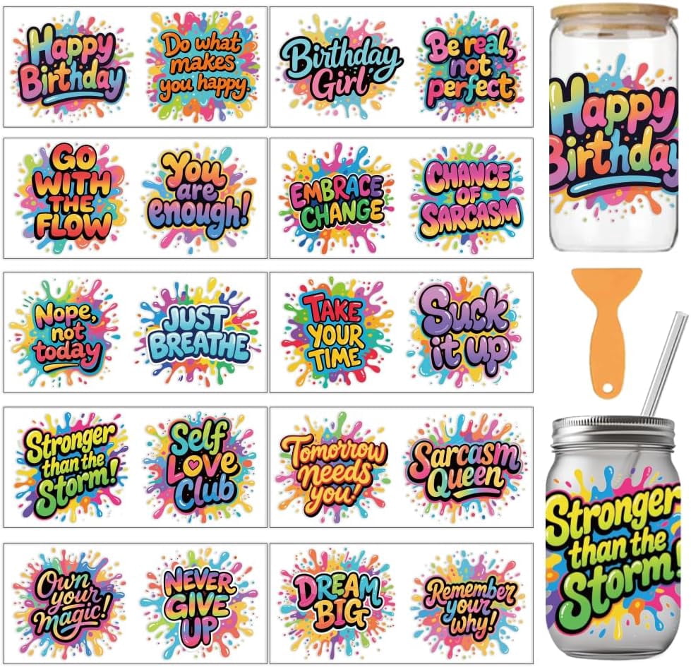 1 Set 10 style PVC DIY Heat Transfer Paper for UV Sublimation Cup Word ...
