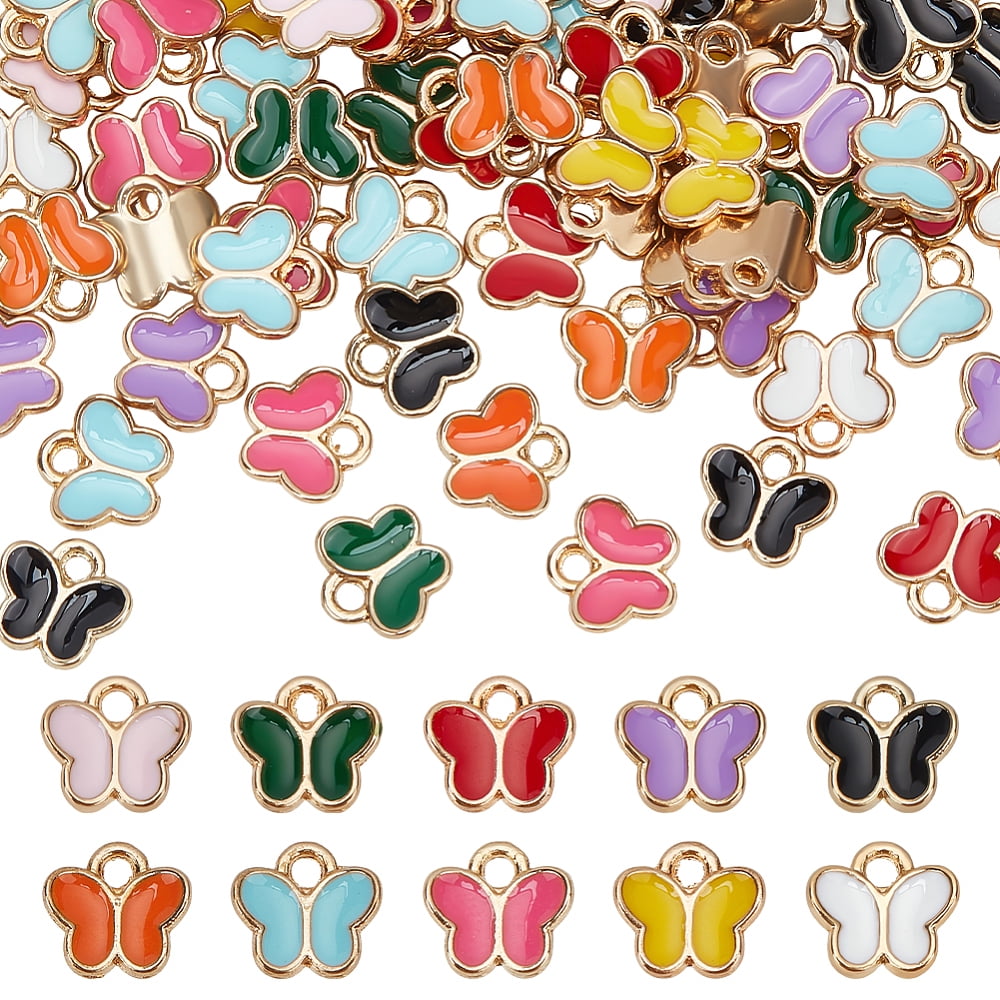 1 Set 100Pcs 10 Colors Zinc Alloy Enamel Charms Butterfly Charms Light ...