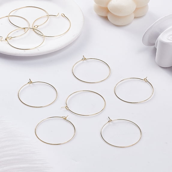 1 Set 10Pcs Brass Hoop Earrings Ring Golden 30~31x0.8mm 10pcs/set ...