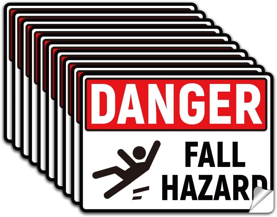 1 Set 10Pcs Danger Fall Hazard Sign Sticker PVC Waterproof Danger ...