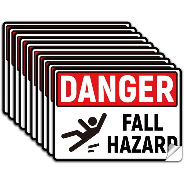 1 Set 10Pcs Danger Fall Hazard Sign Sticker PVC Waterproof Danger ...