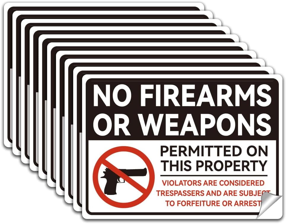 1 Set 10Pcs No Firearms Or Weapons Permitted On This Property Sign ...