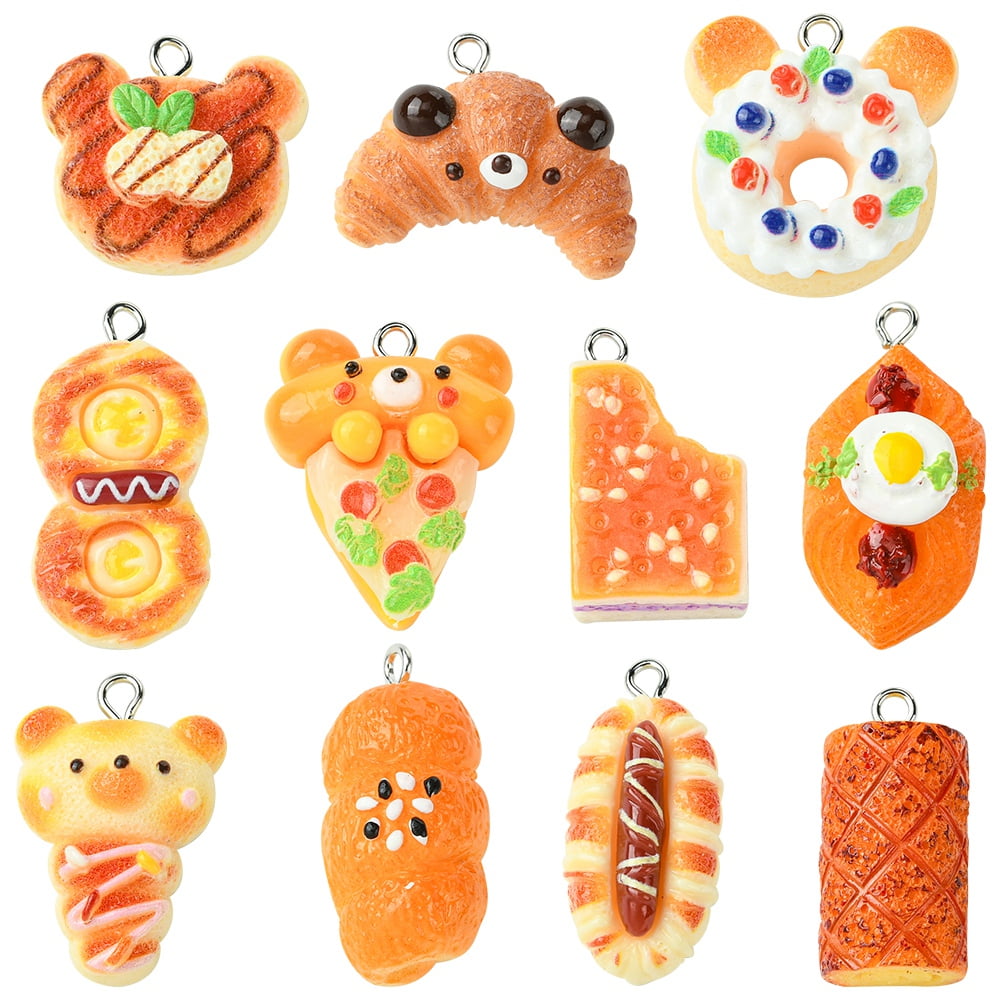 1 Set 11Pcs 11 Styles Resin Imitation Food Pendants Cartoon Bear Bread ...