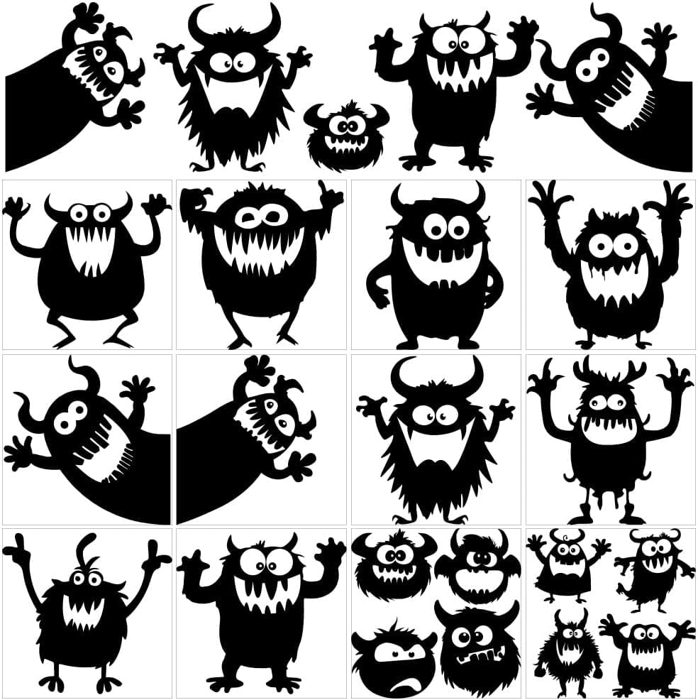 1 Set 12 Sheets Funny Cute Monster Window Sticker Monster Silhouette ...