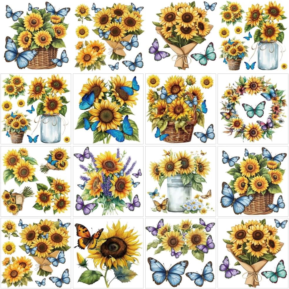 1 Set 12 Sheets Sunflower Butterfly Rub on Transfers for Crafts ...