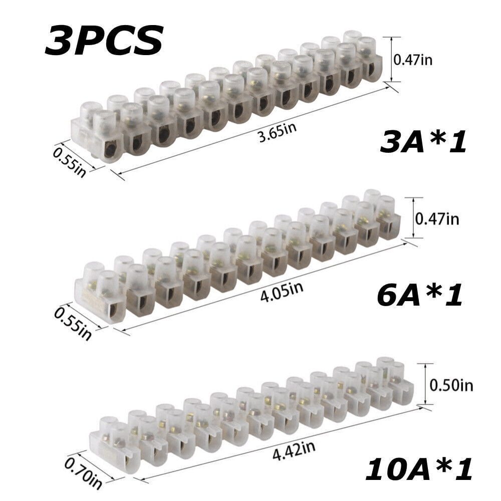 1 Set 12 Way Connector Strip 3A+6A+10A Electrical Wire Terminal Block ...