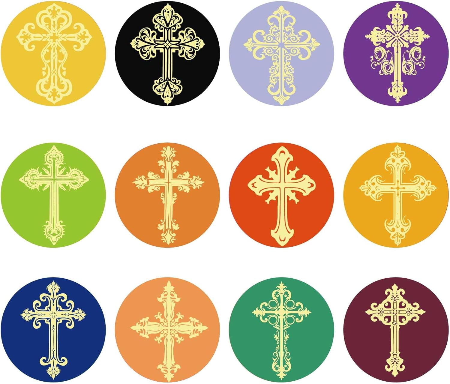 1 Set 120Pcs 12 Styles Cross Gold Foil Sticker 2In Crosses Colorful ...