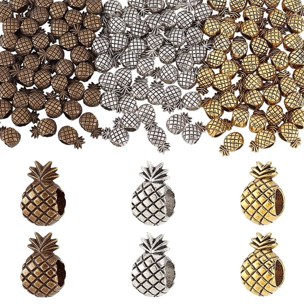 1 Set 120Pcs 3 Colors Alloy European Beads Large Hole Beads Pineapple ...