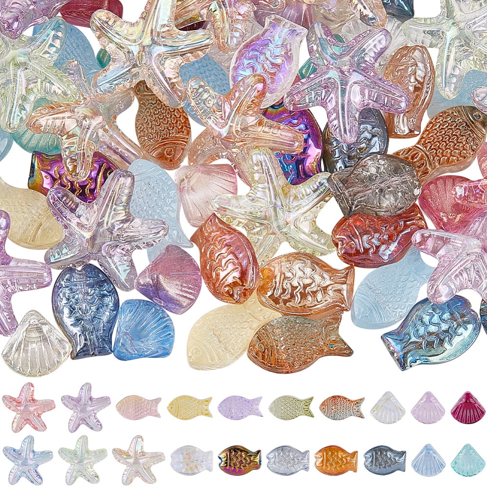 1 Set 120Pcs 4 Styles Transparent Glass Beads Mixed Shapes Mixed Color ...