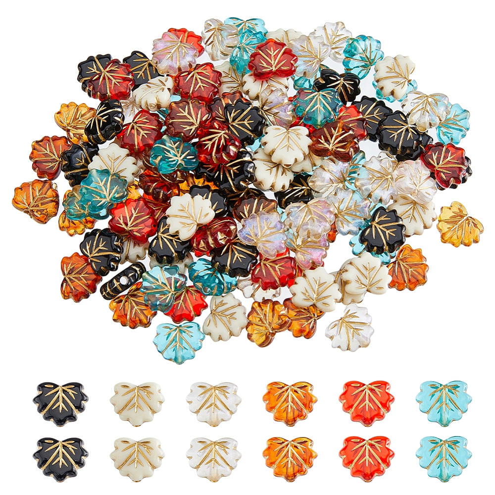 1 Set 120Pcs 6 Colors Acrylic Beads Golden Metal Enlaced Leaf Mixed ...