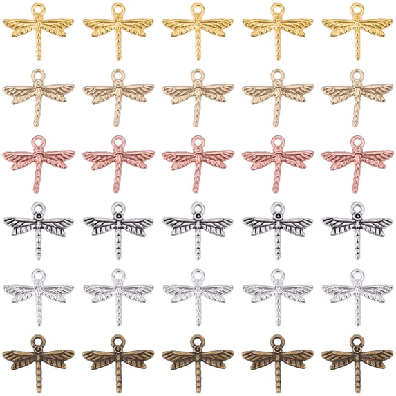 1 Set 120Pcs 6 Colors Tibetan Style Zinc Alloy Pendants Dragonfly Mixed ...