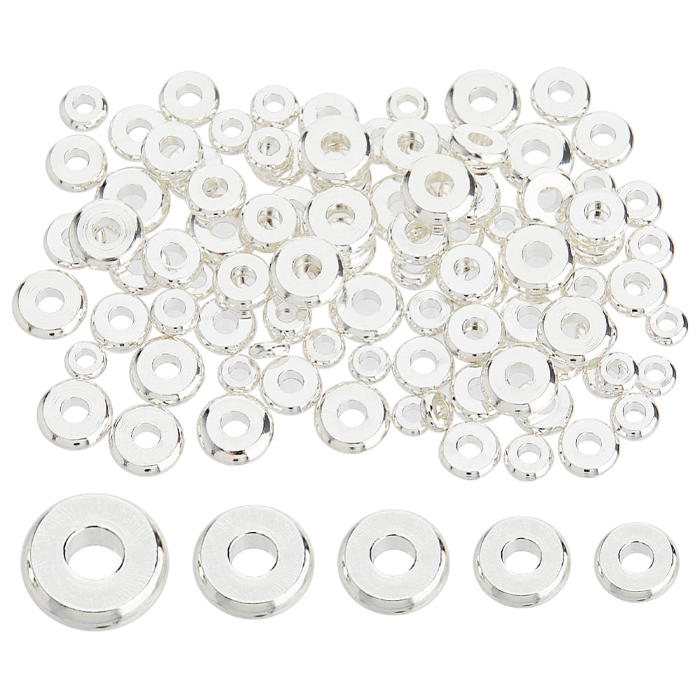 1 Set 120Pcs 6 Styles Brass Beads Long-Lasting Plated Flat Round 925 ...