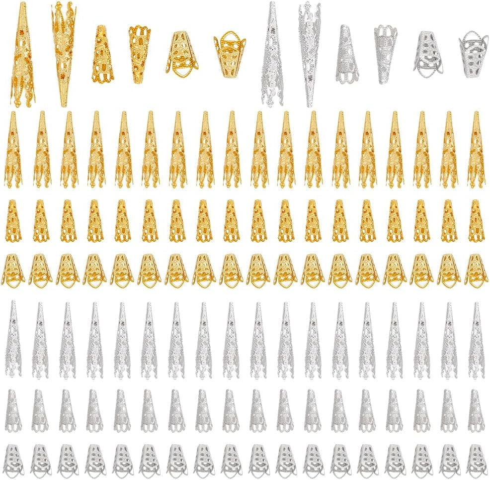 1 Set 120pcs Long Flower Bead Caps Long Filigree Bead Caps Hollow ...