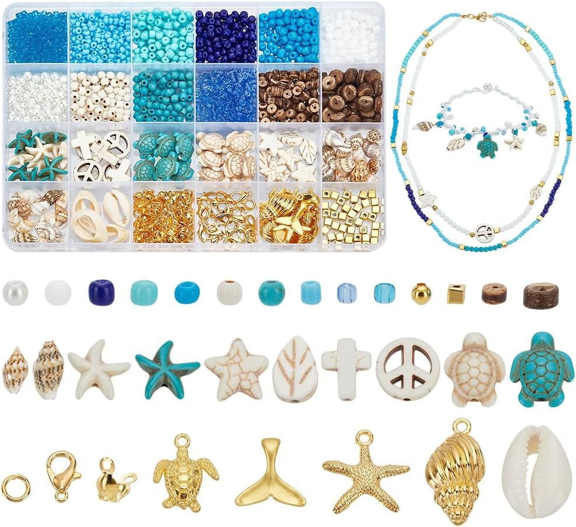 1 Set 1230pcs Ocean Beads Set for Jewelry Making Turquoise Turtle Starfish Beads Charms Shells ...
