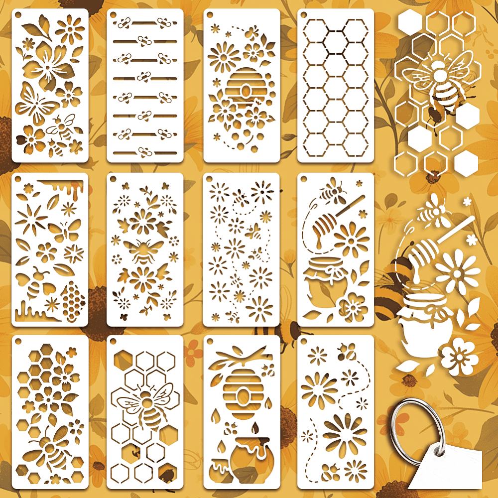 1 Set 12Pcs 12 Styles PET Hollow Out Drawing Painting Stencils for DIY ...