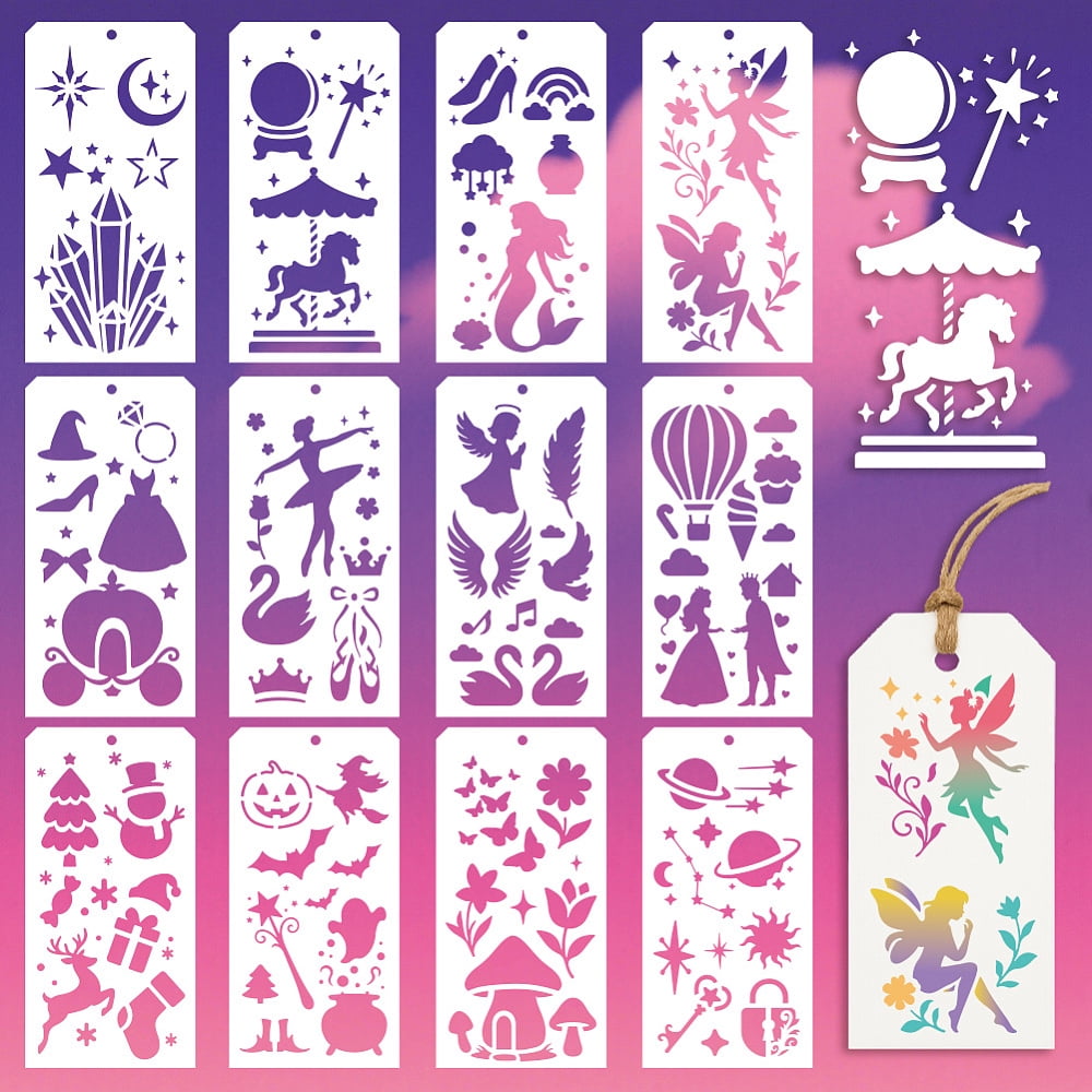 1 Set 12Pcs 12 Styles PET Hollow Out Drawing Painting Stencils for DIY ...
