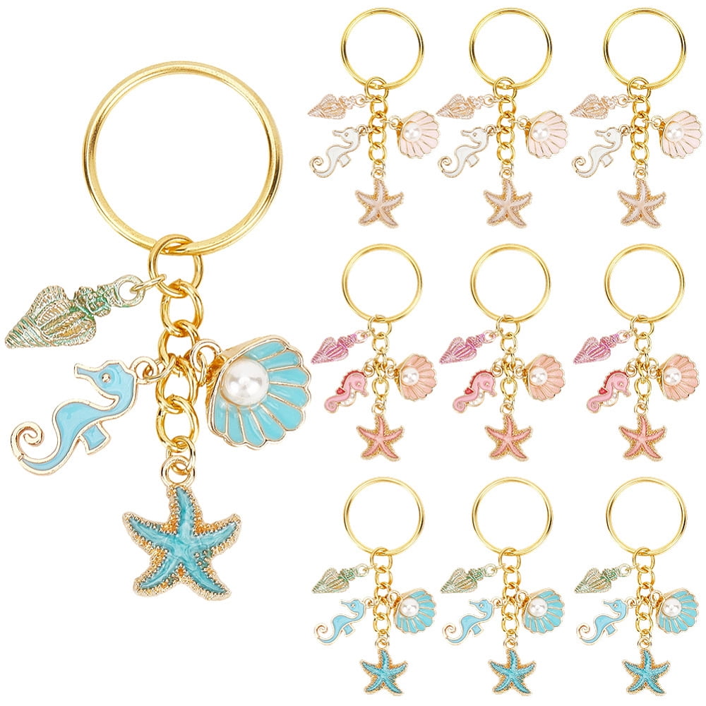 1 Set 12Pcs 3 Colors Alloy Enamel Keychain with Iron Rings Ocean Theme ...