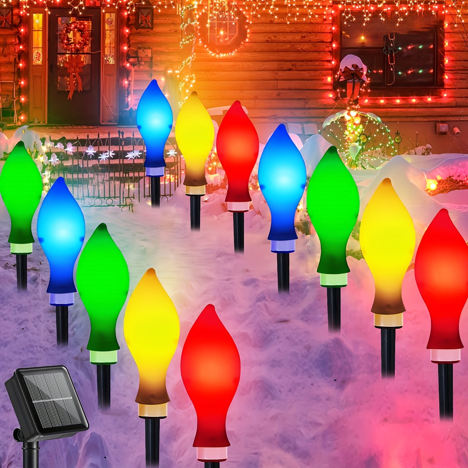 1 Set (12pcs) Flame-Shaped Solar Garden Lights - Multi-Color, 8 Light ...