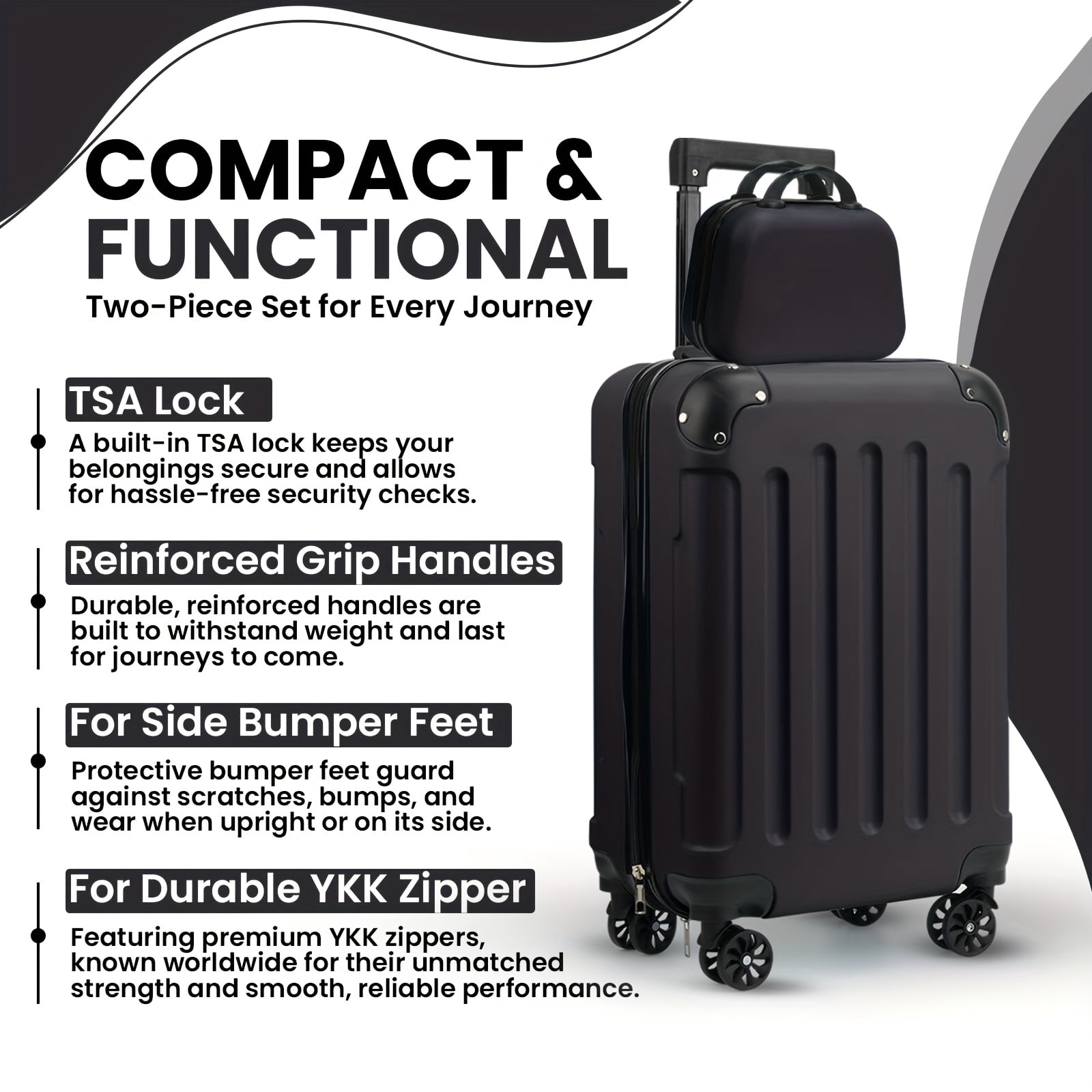 1 Set 14+20 Inch ABS+PC Material Hardshell Aluminum Alloy Handle ...