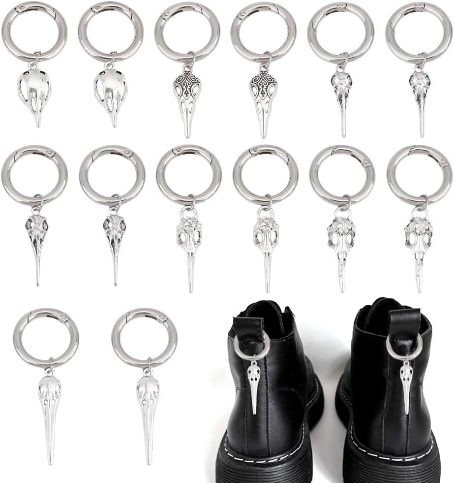 1 Set 14 Pcs Bird Skull Boot Charms with Spring O Rings 7 Styles Punk ...