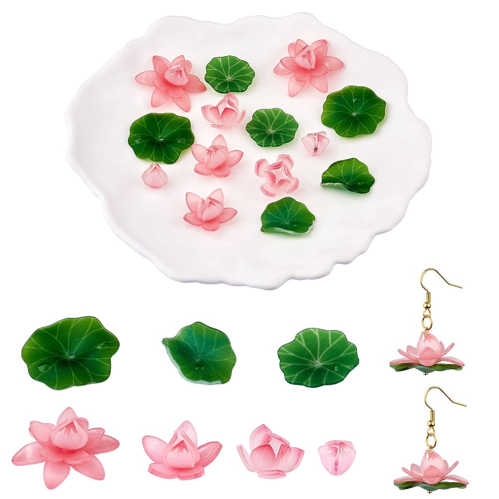 1 Set 14 Pieces 7 Styles Acrylic Lotus Charm Pendant Colorful Flower ...