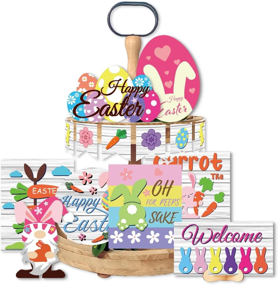 1 Set 14 Pieces Easter Tiered Tray Decor Farmhouse Spring Tabletop ...