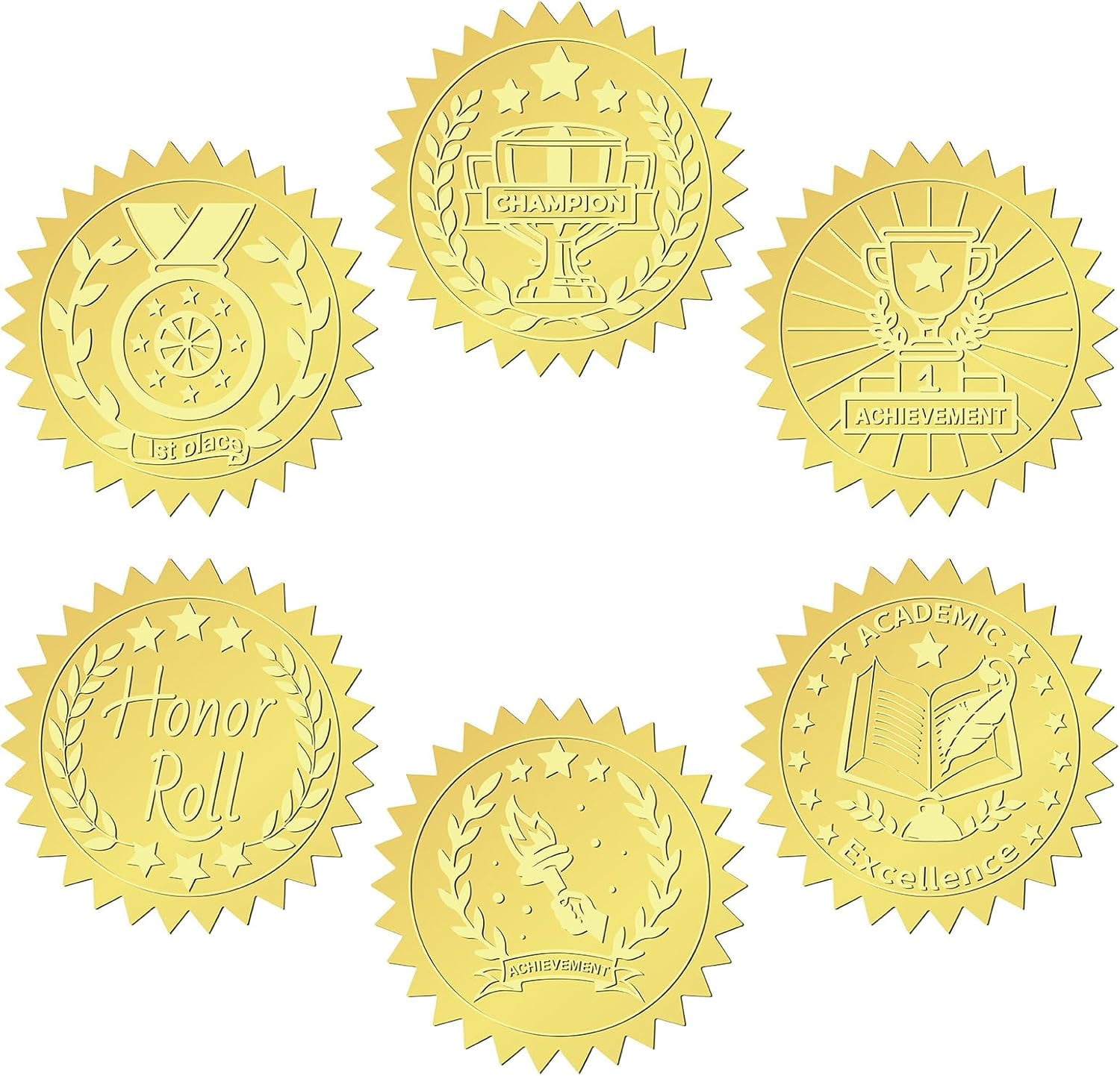 1 Set 144Pcs Gold Foil Embossed Stickers 2 Inch Trophy Self Adhesive ...