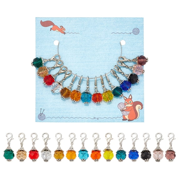 1 Set 14Pcs 14 Colors Faceted Glass Pendant Locking Stitch Markers ...