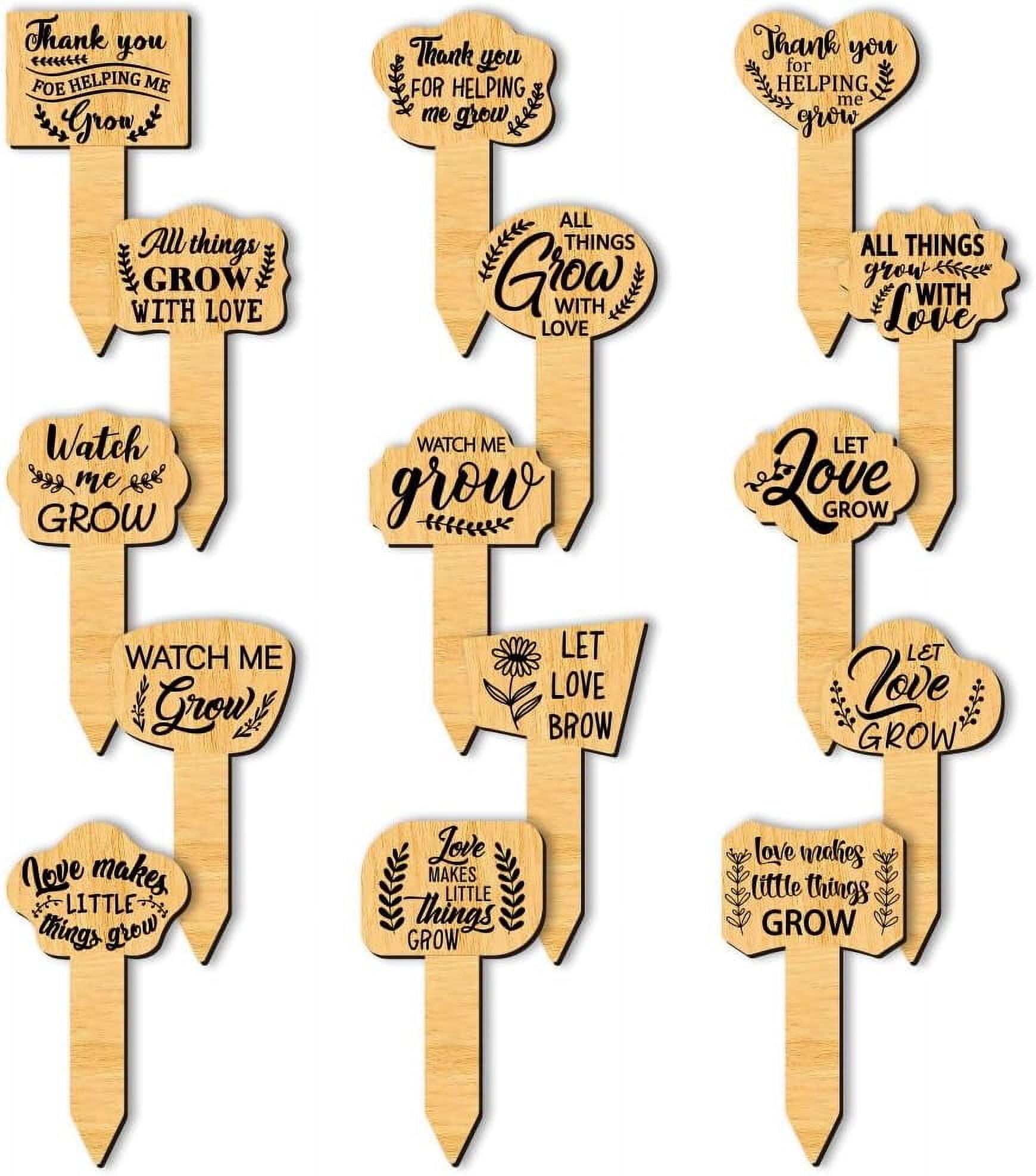 1 Set 15 Pcs Grow Theme Plant Markers Wood Plants Tags Let Love Grow ...