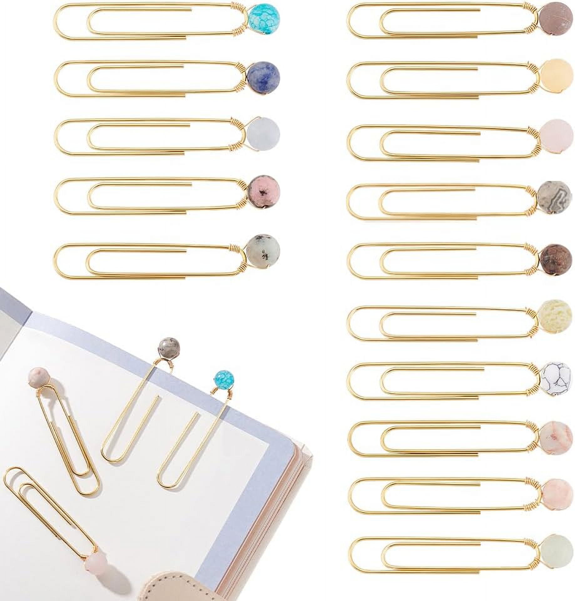 1 Set 15Pcs 15 Styles Iron Oval Paper Clips with Round Gemstone Beads ...