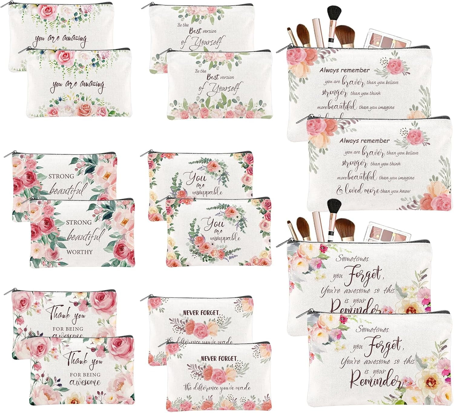 1 Set 16PCS Canvas Cosmetic Bag Bulk Inspirational Quotes Makeup Bags ...