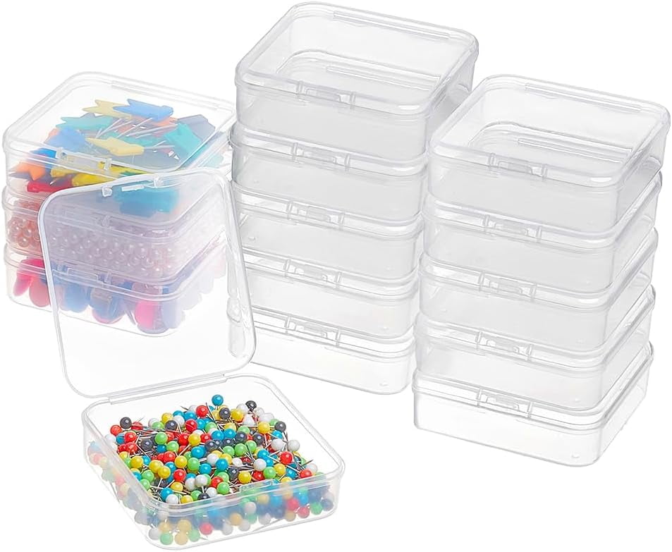 1 Set 18 PACK Square Mini Clear Plastic Bead Storage Containers Box Case with lid for Items ...