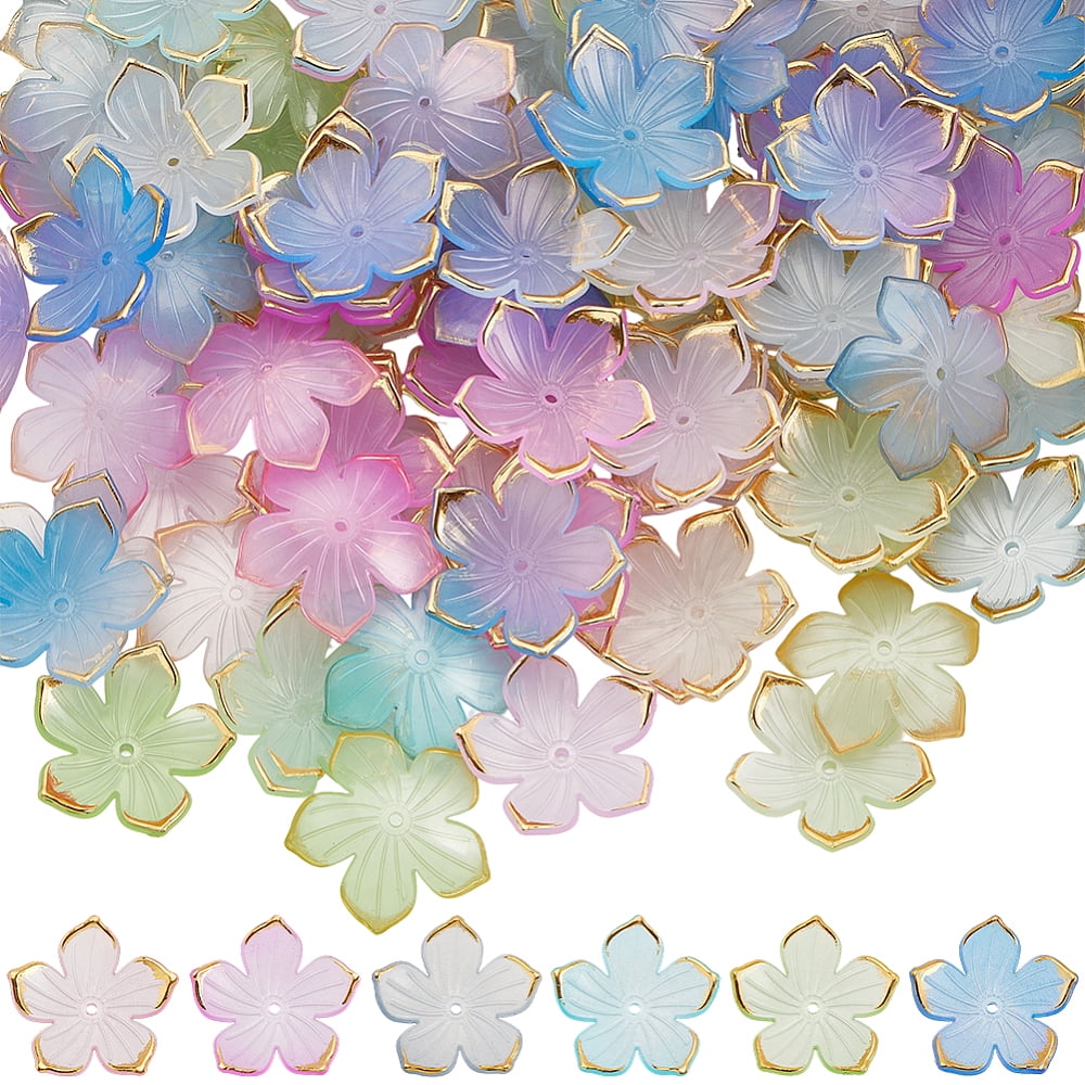 1 Set 180Pcs 6 Colors Transparent Acrylic Bead Caps with Golden Edge ...