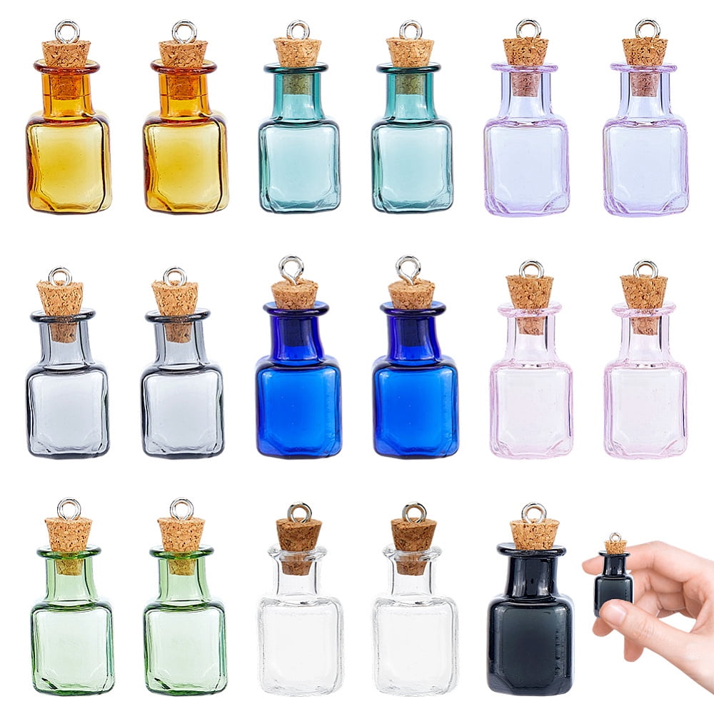 1 Set 18Pcs 9 Colors Glass Wishing Bottles Pendants Square with Cork ...