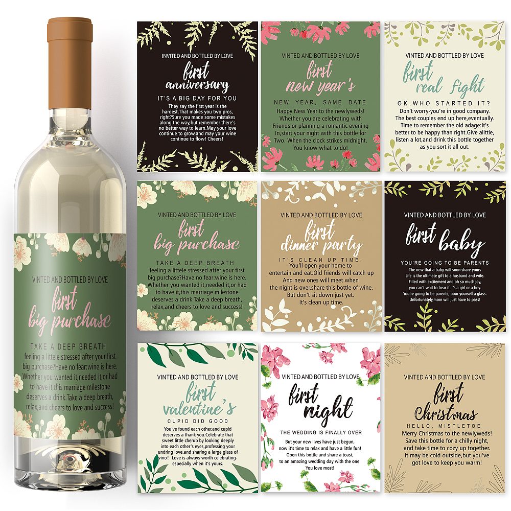 1 Set 18Sheets 9 Style Coated Paper Adhesive Sticker Wine Bottle ...