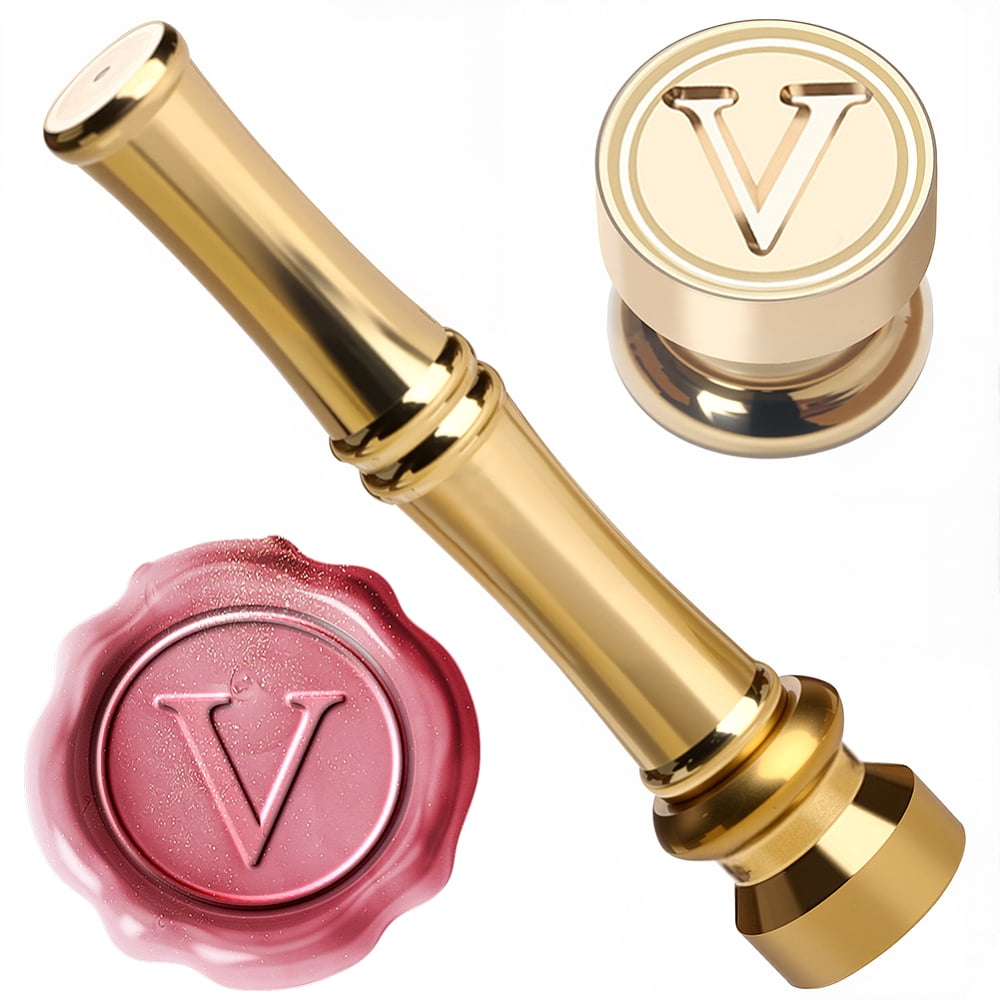 1 Set 1Pc Golden Tone Brass Wax Seal Stamp Heads with Bamboo Stick ...