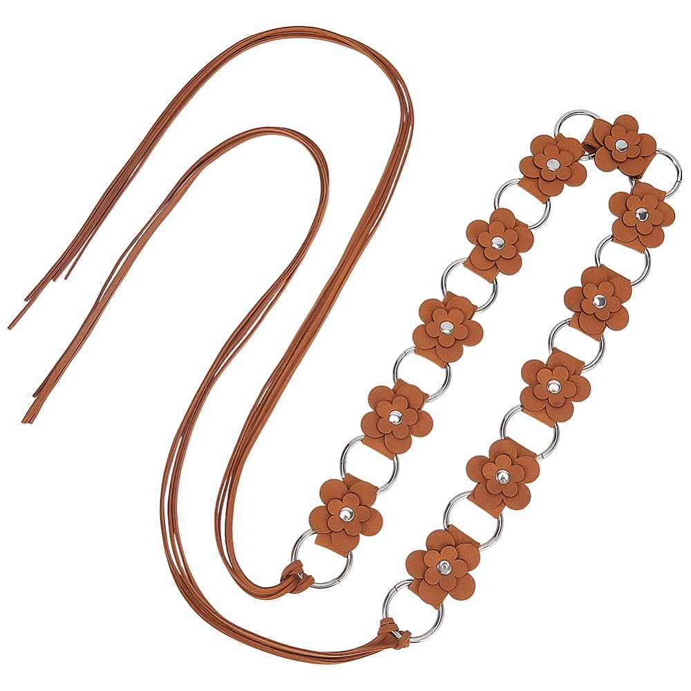 1 Set 1Pc Imitation Leather Flower Brass Ring Link Chain Waist Belly ...