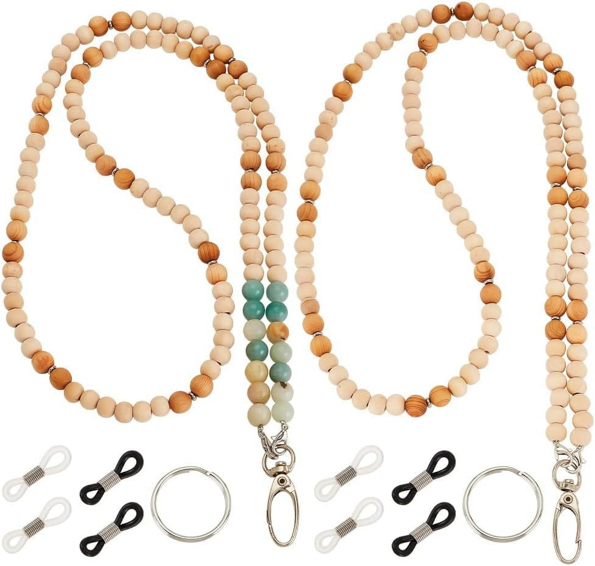 1 Set 2 Pcs 2 Style Beaded Lanyards for ID Badges Beaded Wooden Natural ...