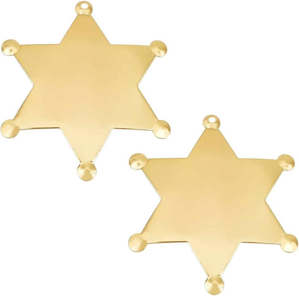 1 Set 2 Pcs Sheriff Badge Gold Star Pins Alloy Brooch Blanks Western ...