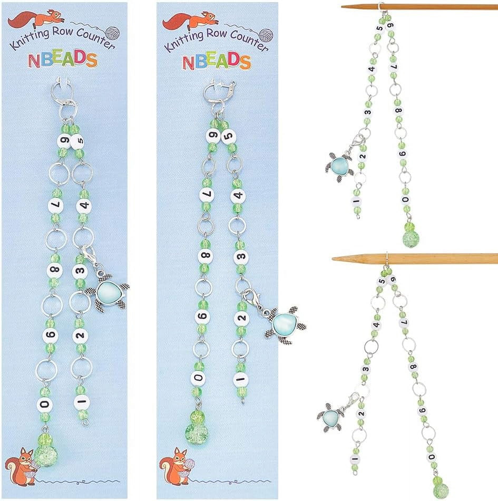 1 Set 2 Pcs Turtle Knitting Row Counter Chains Pale Green Glass Beaded ...