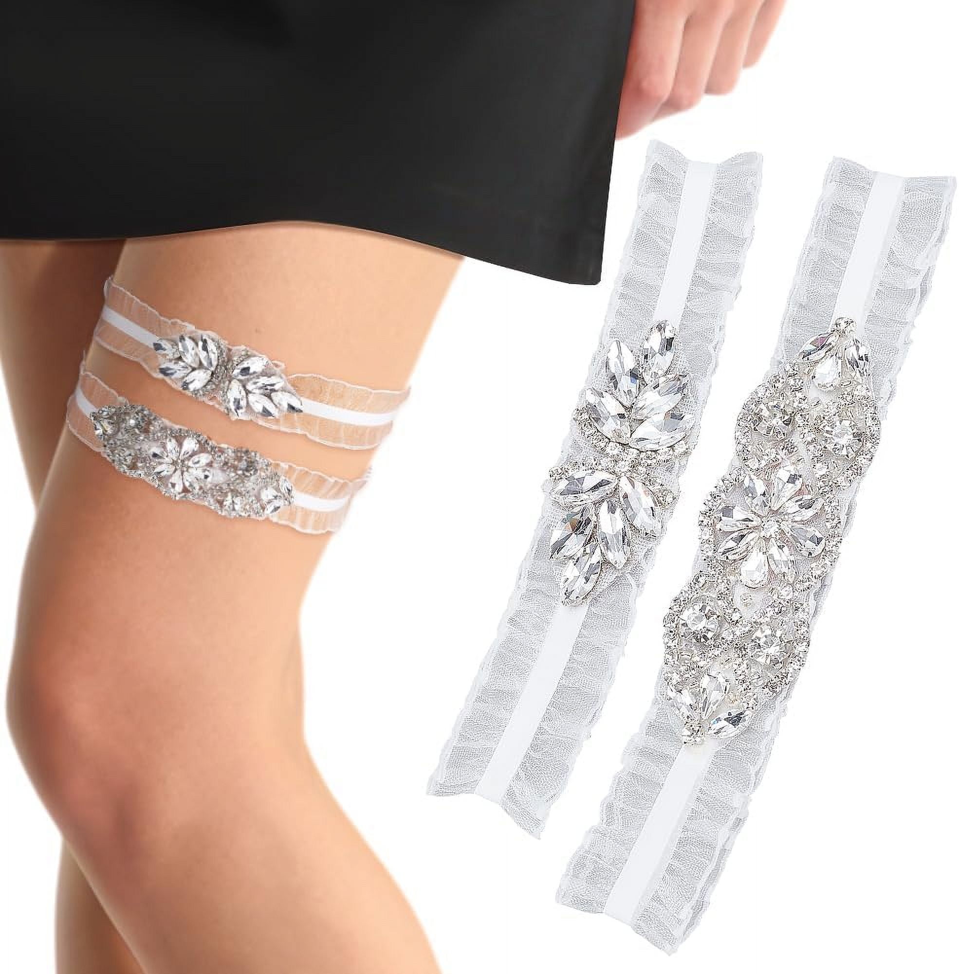 1 Set 2 Pcs White Lace Bridal Garter Set Lace Elastic Bridal Garters ...