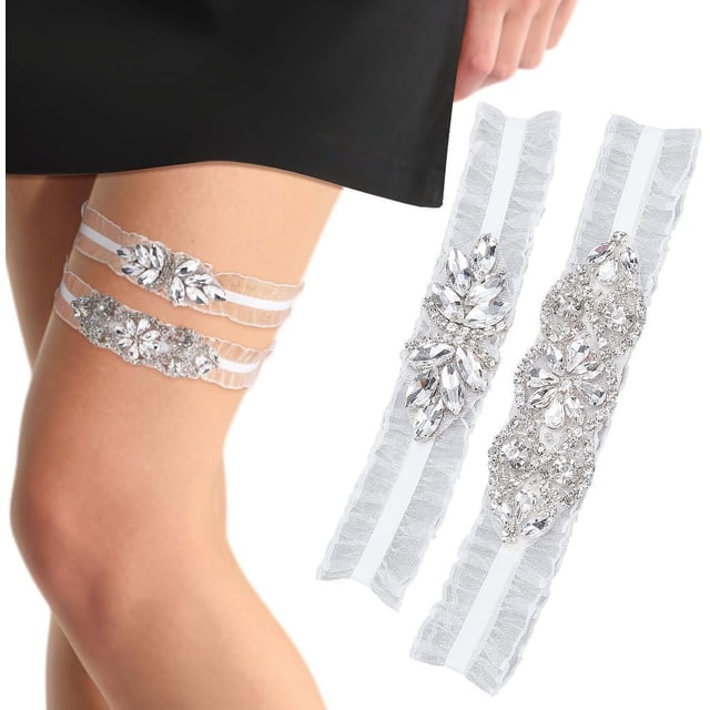 1 Set 2 Pcs White Lace Bridal Garter Set Lace Elastic Bridal Garters ...