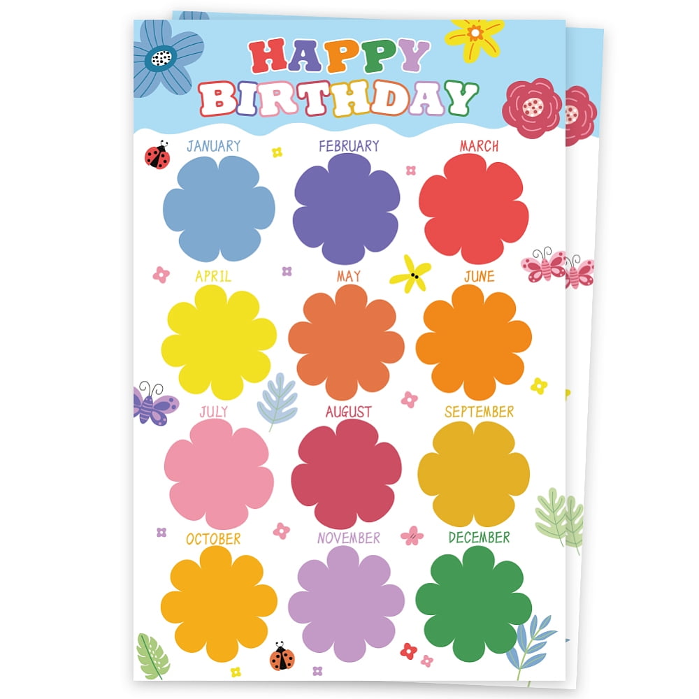 1 Set 2 Sheets Happy Birthday Chart for Classroom 17x11 Inch Colorful ...