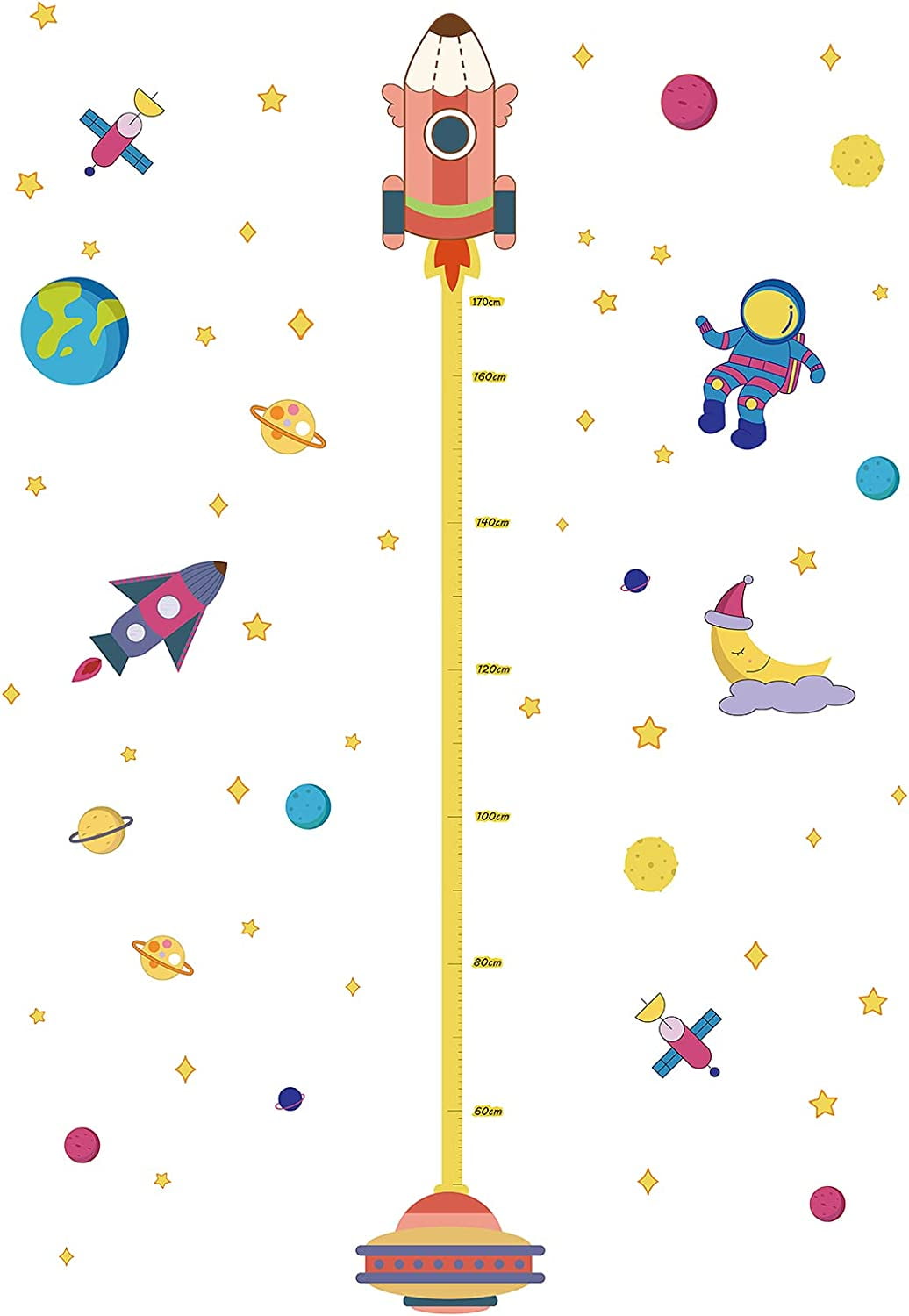 1 Set 2 Sheets/Set Cartoon Height Growth Chart Wall Sticker Rocket ...