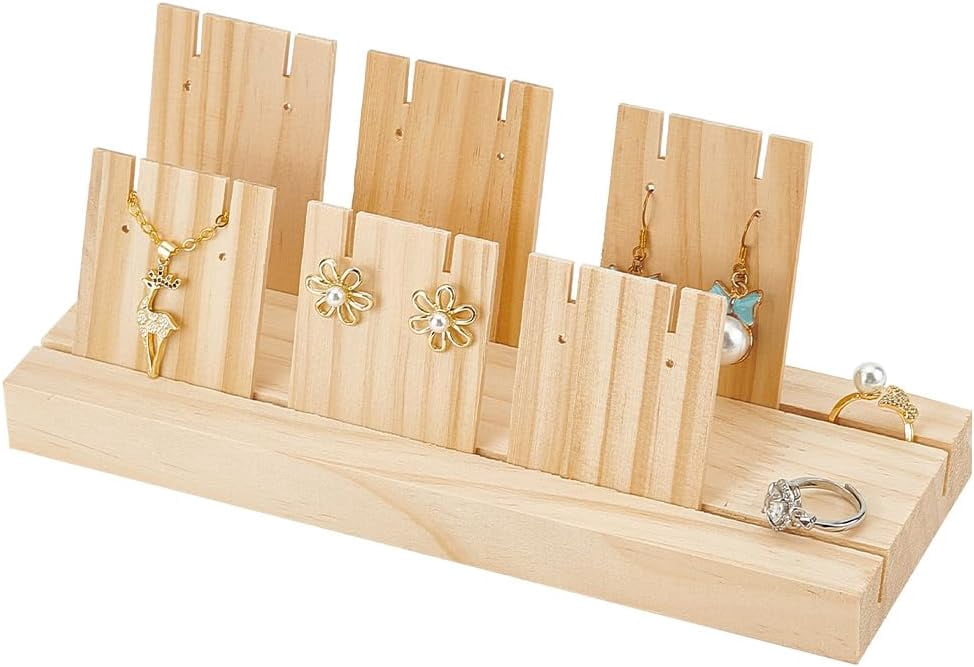 1 Set 2-Slot Wooden Earring Display Card Stands Jewelry Organizer ...