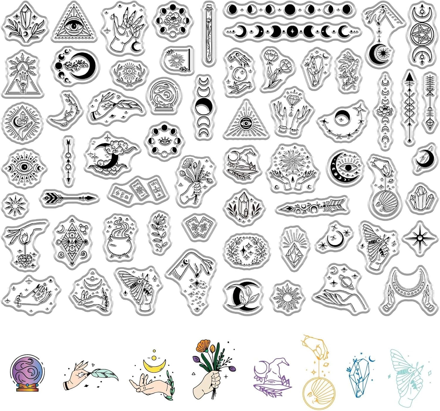 1 Set 2 Styles Silicone Stamps Magic Clear Stamp Sun Moon ase Witch's ...