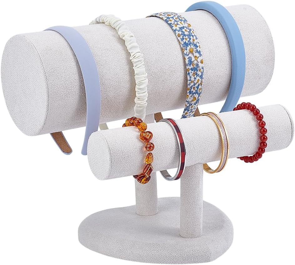1 Set 2 T Bar Wood Covered with Velvet Bracelet Display Stands with ...