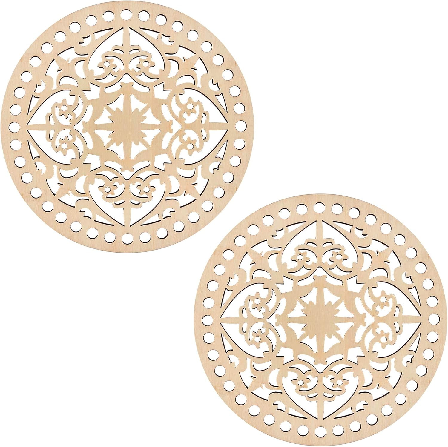 1 Set 2 pcs Natural Wooden Basket Bottom 5.4 Inch Heart Circle Blank ...