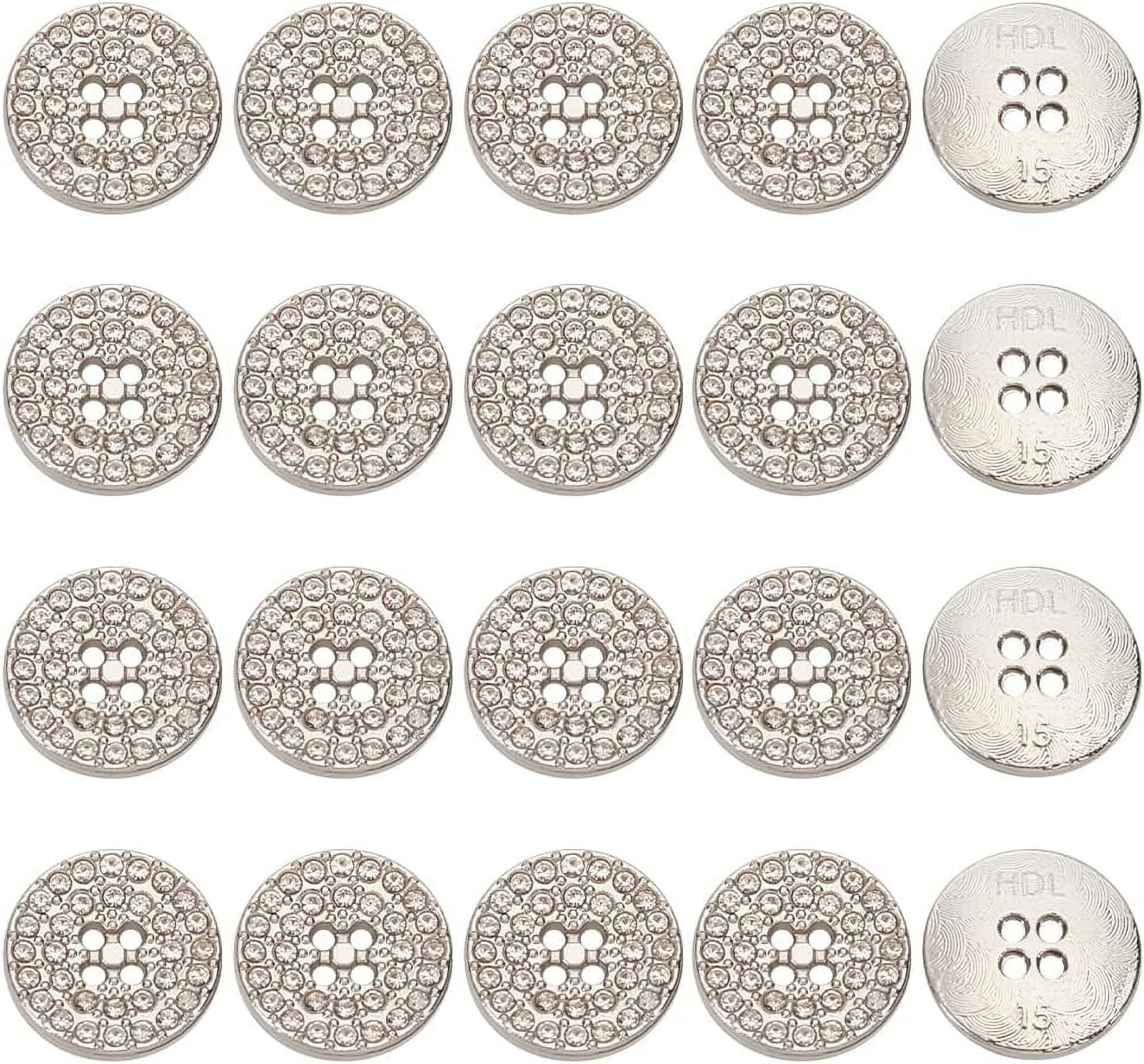 1 Set 20 Pcs Flat Round Rhinestone Buttons 0.5inch 4-Hole Platinum ...