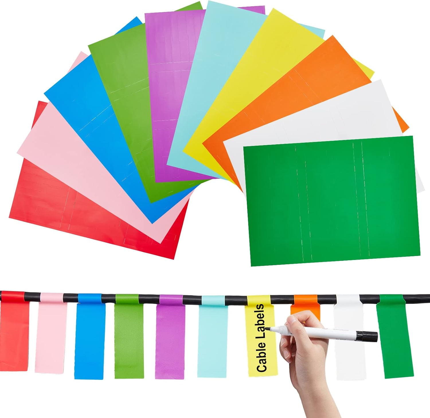 1 Set 20 Sheets 10 Colors PVC Self-Adhesive Identification Cable Label ...